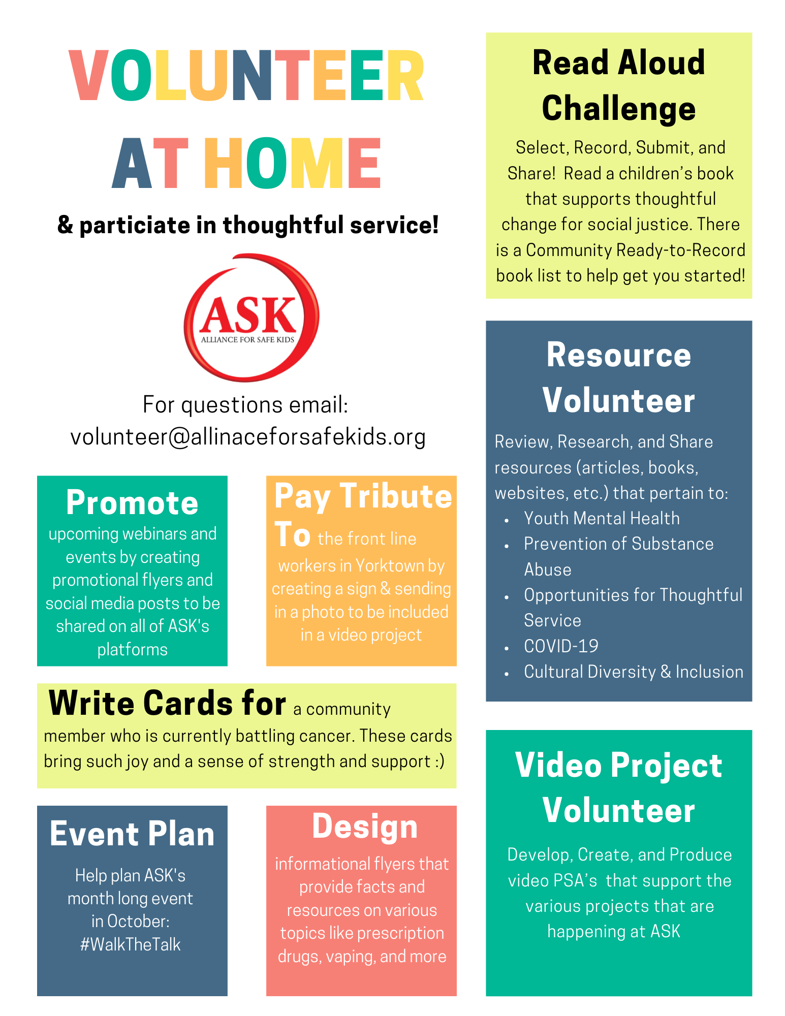 September Volunteer Opportunities - Alliance For Safe Kids